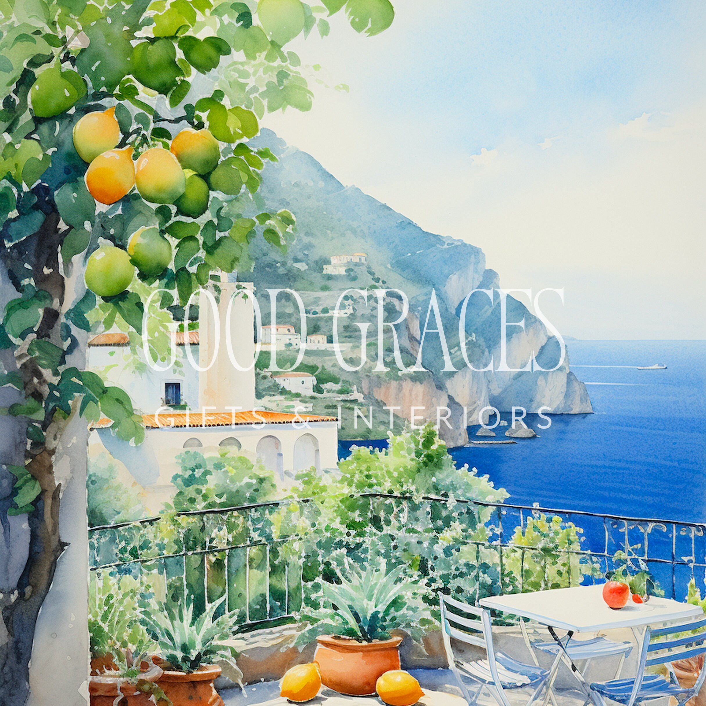 Capri Art Print - Digital Download - Beachy Mediterranean Amalfi Coast ...
