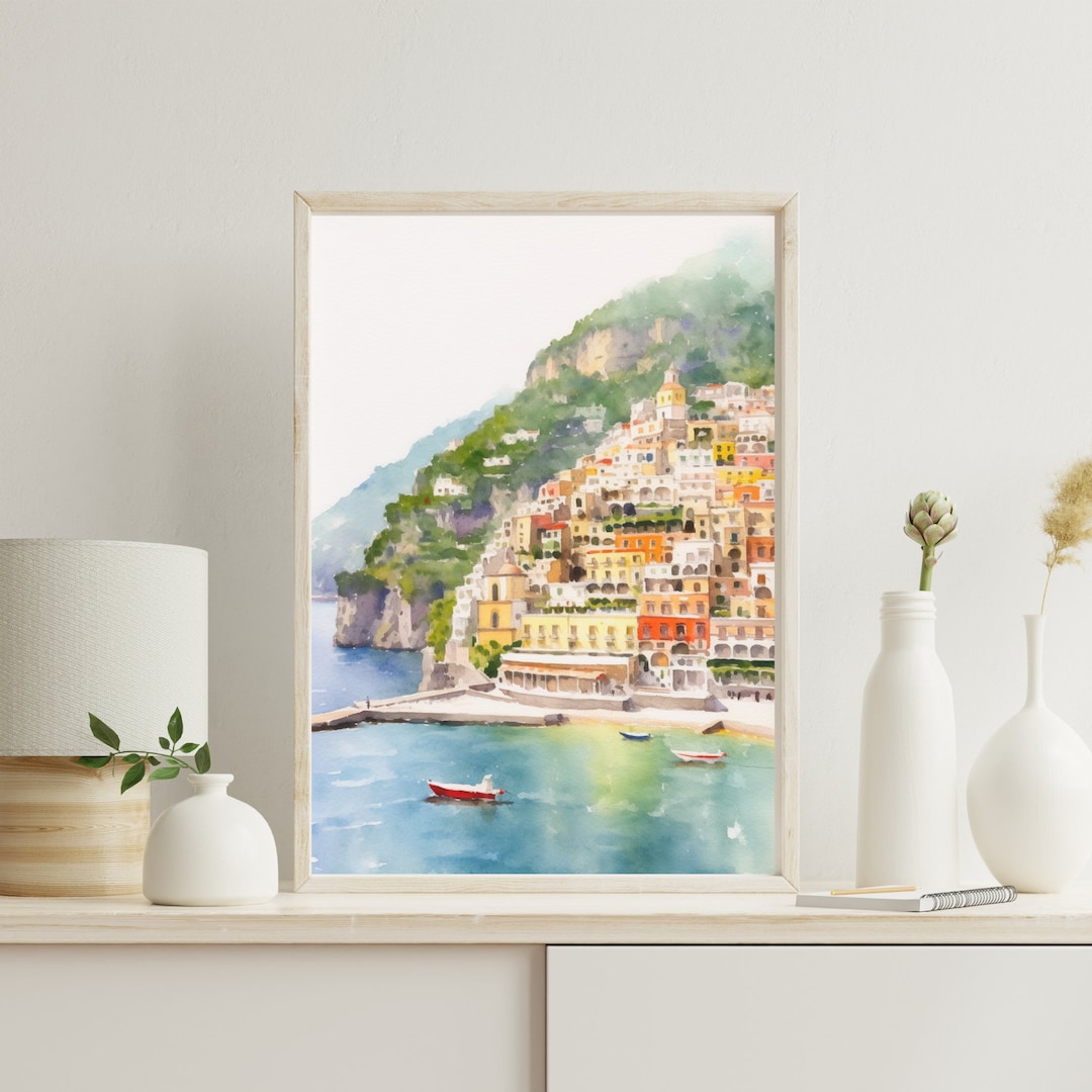 Amalfi Coast Art Watercolor Print - Digital Download - Beachy ...