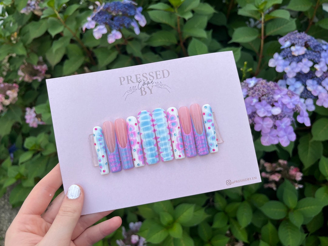 Pink and Blue Tye Dye Press on Nails - Etsy