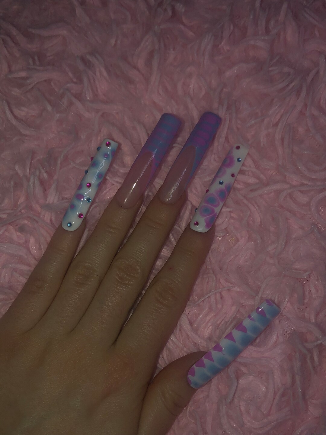 Pink and Blue Tye Dye Press on Nails - Etsy