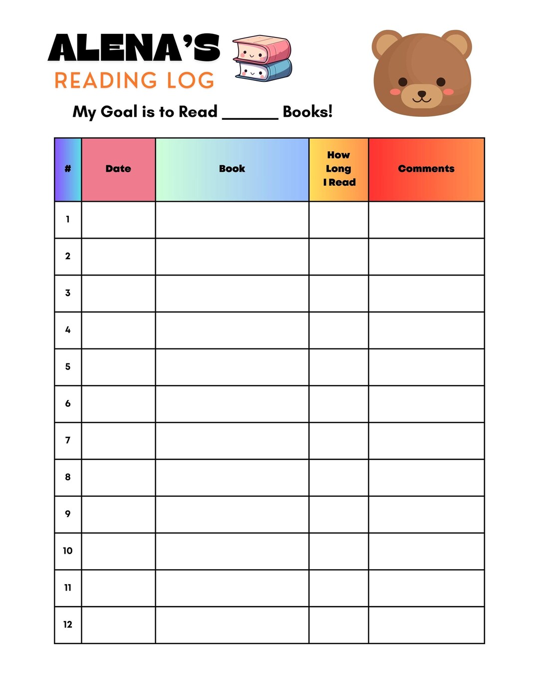 Personalized Reading Log, Kids Reading Log - Etsy