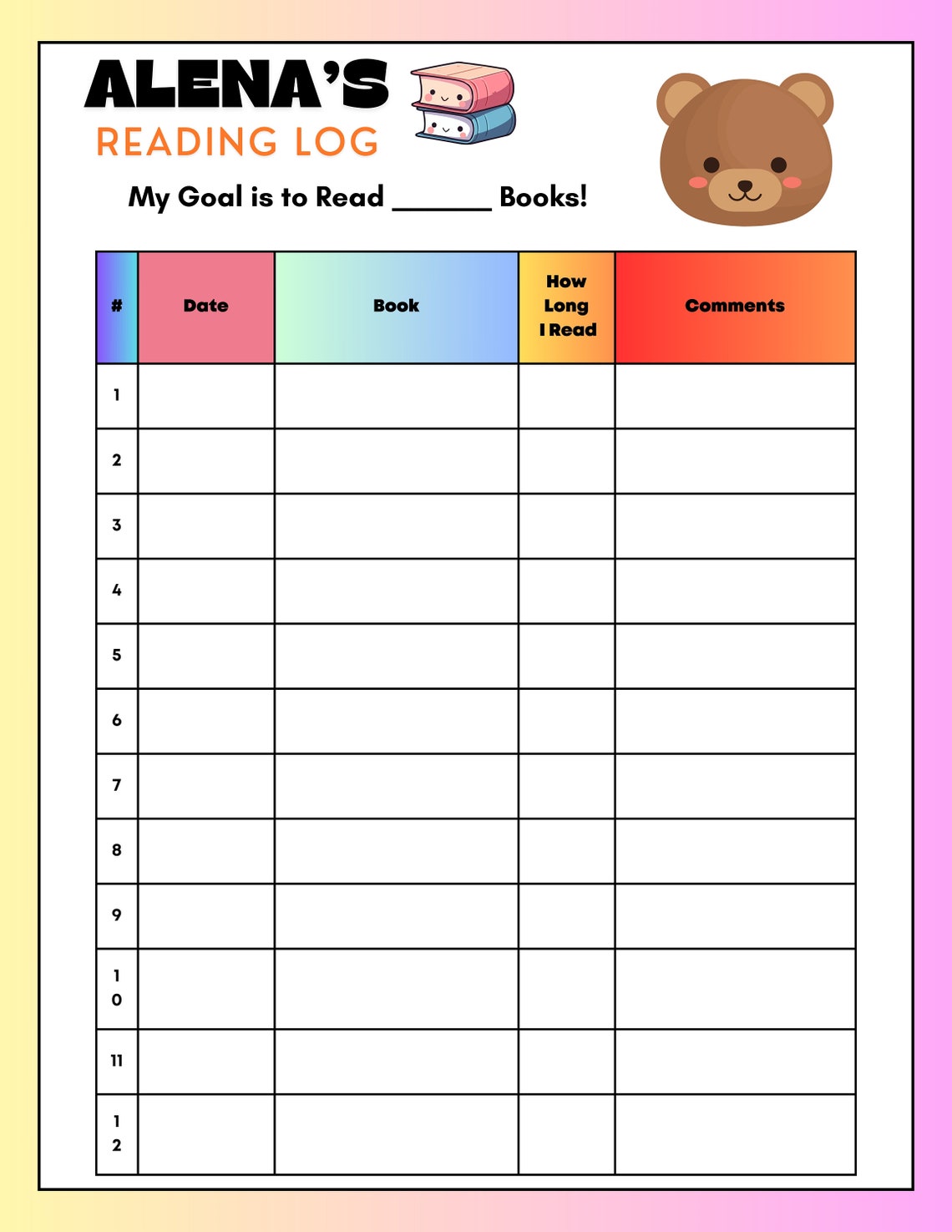 Personalized Reading Log - Etsy