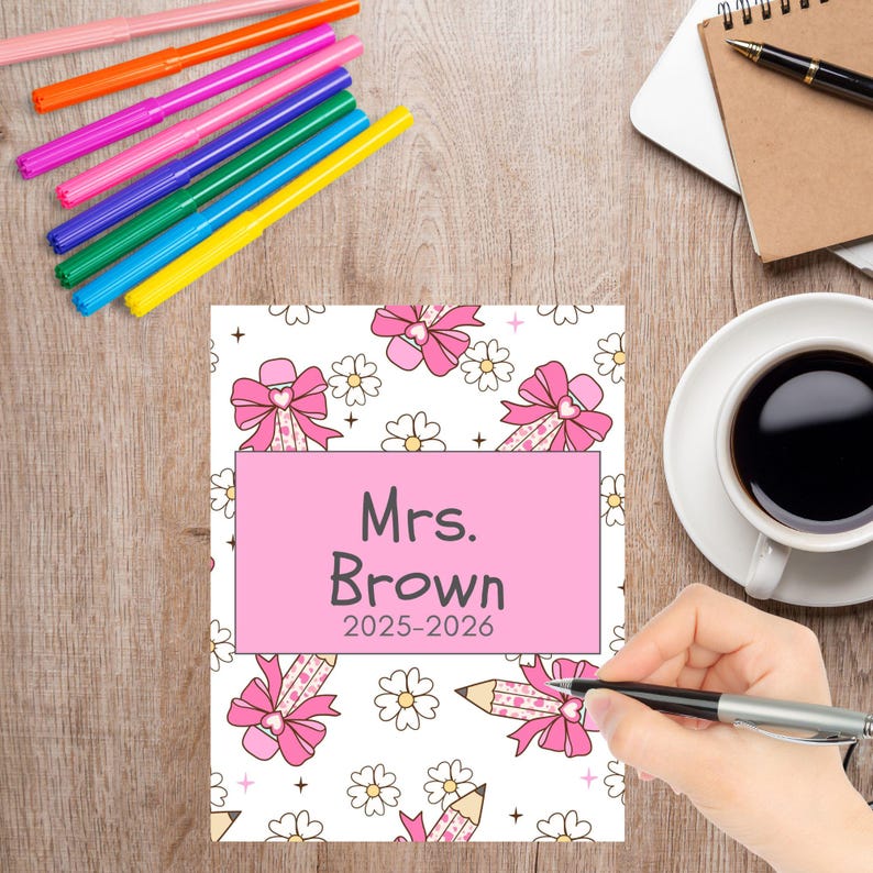 Editable 2025-2026 Teacher Planner | Pink Bows & Pencil Theme | Daily ...