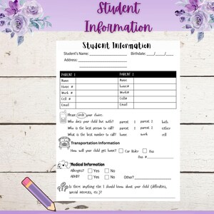 Editable Student Information Sheet | Back to School Parent Contact Form ...