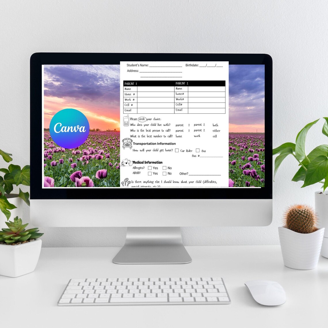 Editable Student Information Sheet | Back to School Parent Contact Form ...