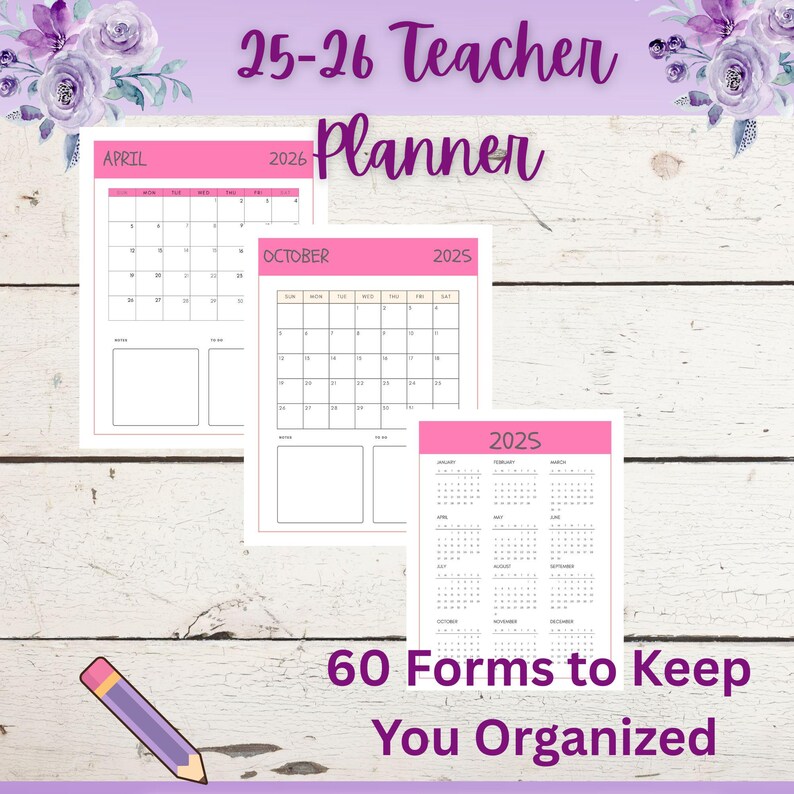 Editable 2025-2026 Teacher Planner | Pink Bows & Pencil Theme | Daily ...