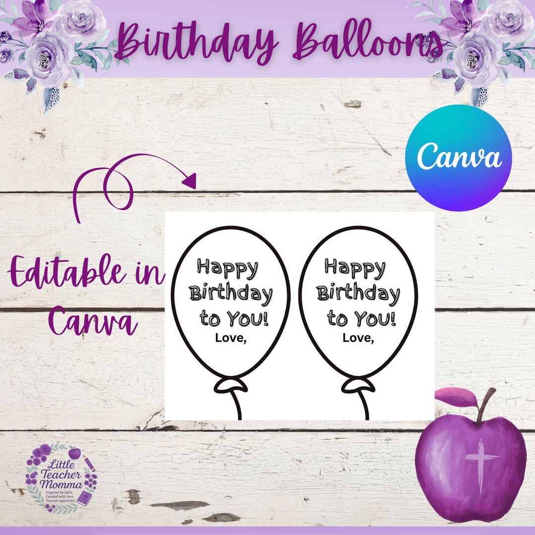 Birthday Balloon Printable Tags| Instant Download |teacher Printable ...