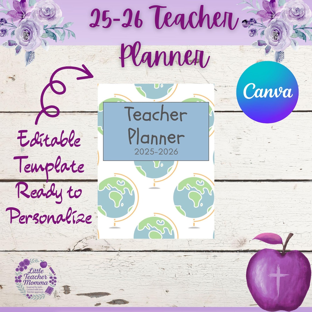 Editable 2025-2026 Teacher Planner | Blue and Greene Globe Theme ...