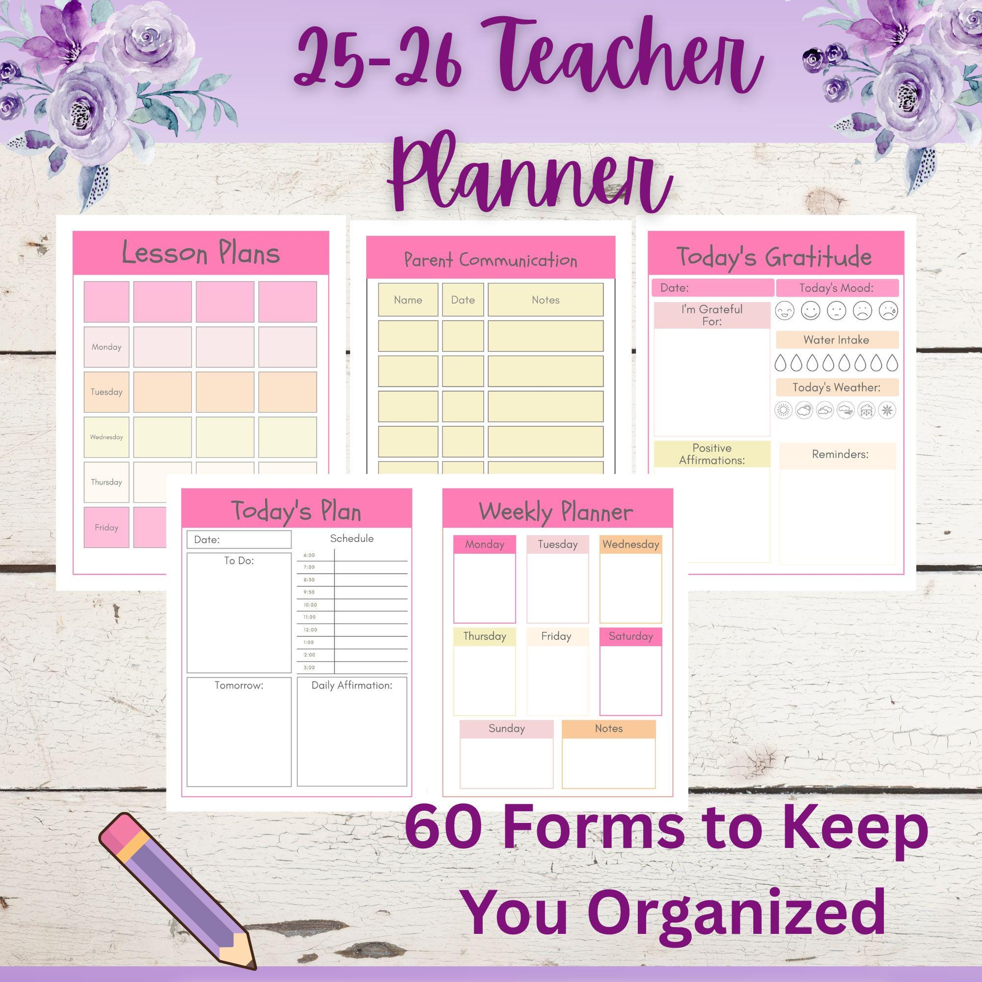 Editable 2025-2026 Teacher Planner | Pink Bows & Pencil Theme | Daily ...