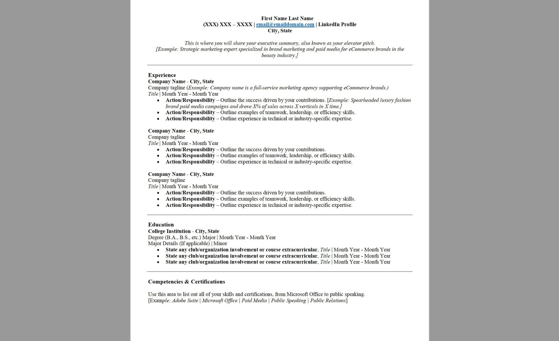 General Resume Buildable Template - Etsy