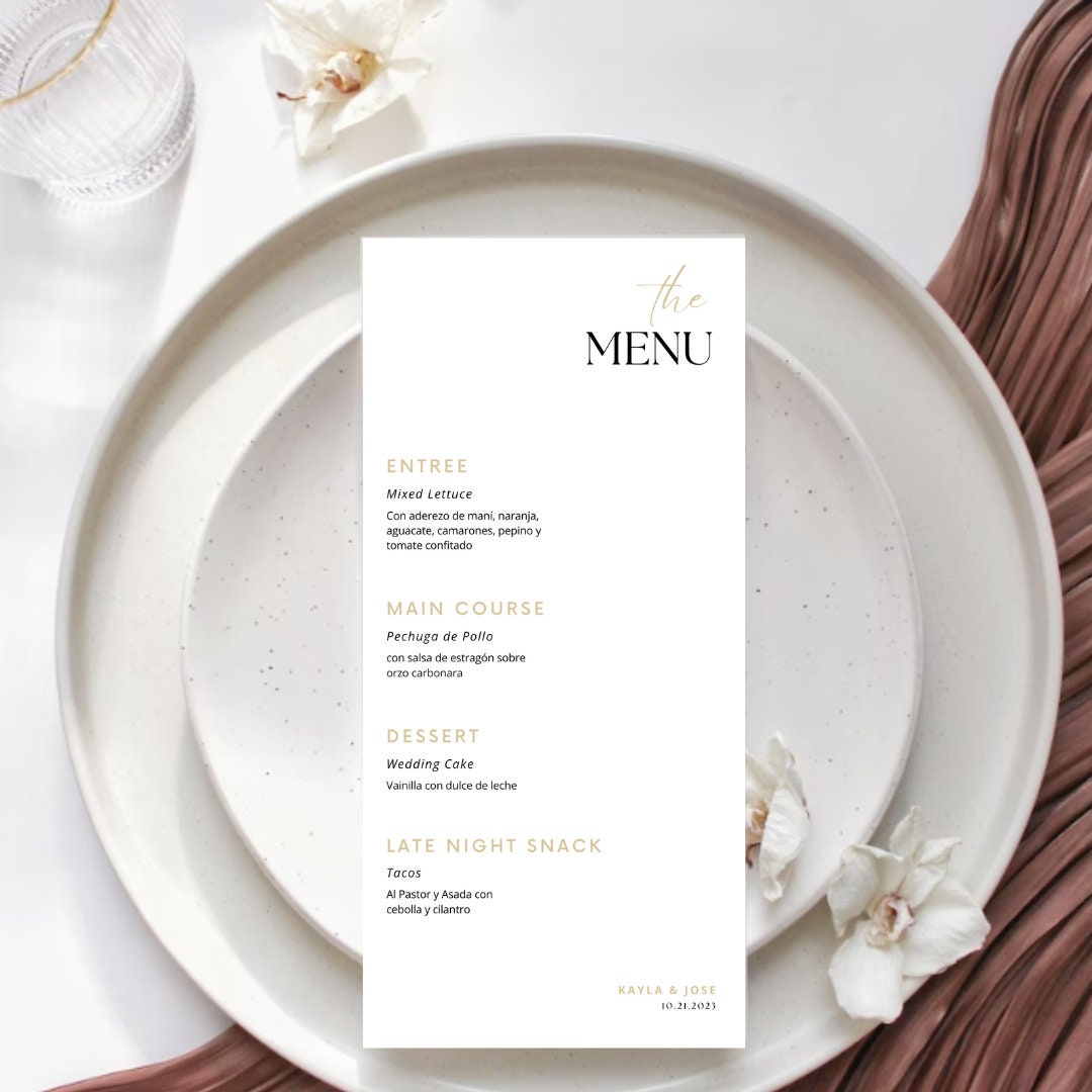Printable Wedding Menu Template Printable Menu Card Modern Menu ...