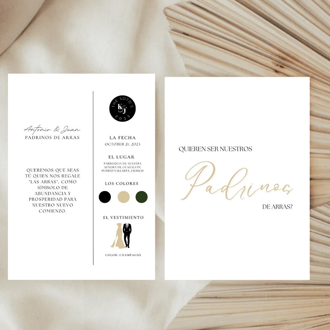 Spanish Padrinos De Arras Proposal Card Template (5x7) (canva Editable ...
