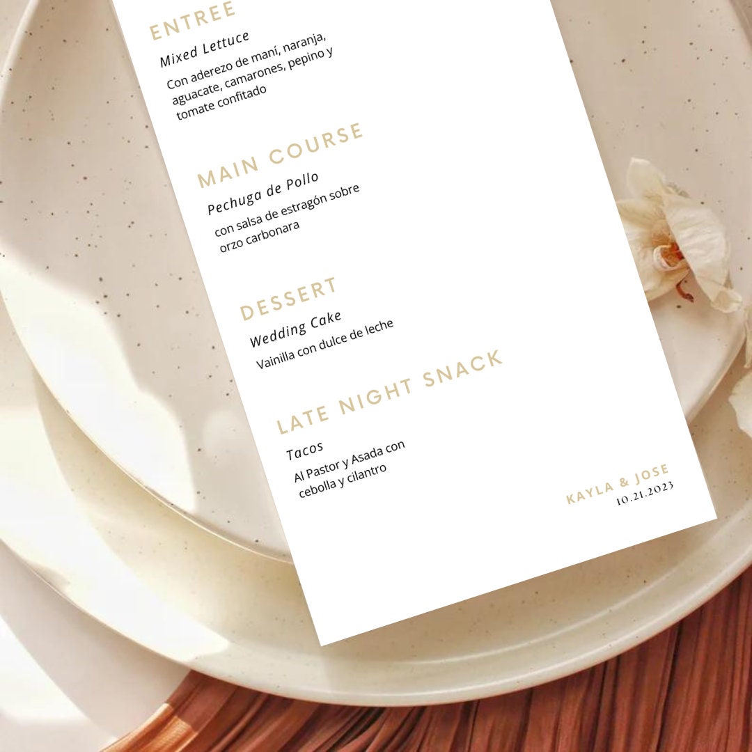 Printable Wedding Menu Template Printable Menu Card Modern Menu ...