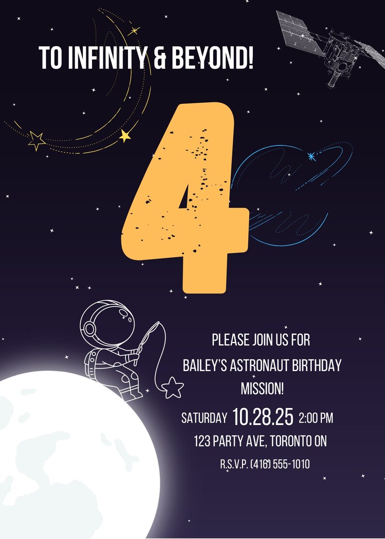 Editable Cosmic Outer Space Birthday Invitation Template, Astronaut ...