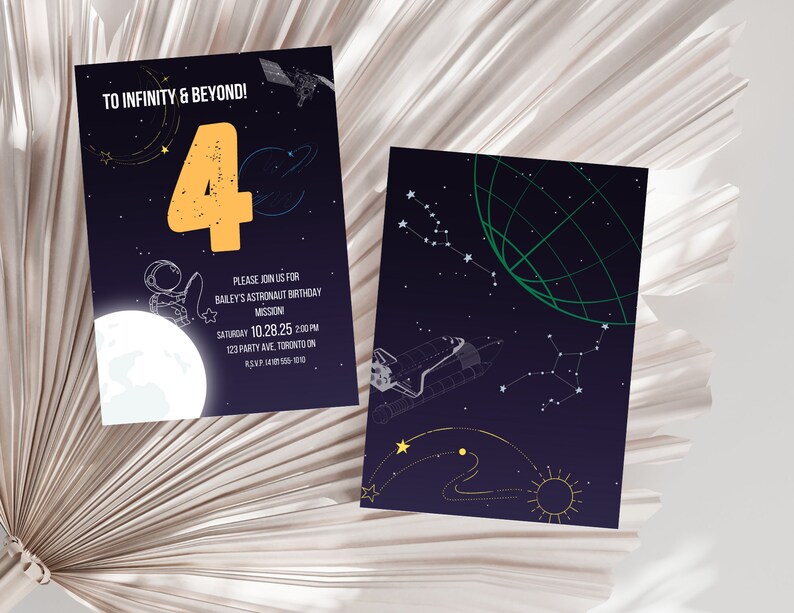 Editable Cosmic Outer Space Birthday Invitation Template, Astronaut ...