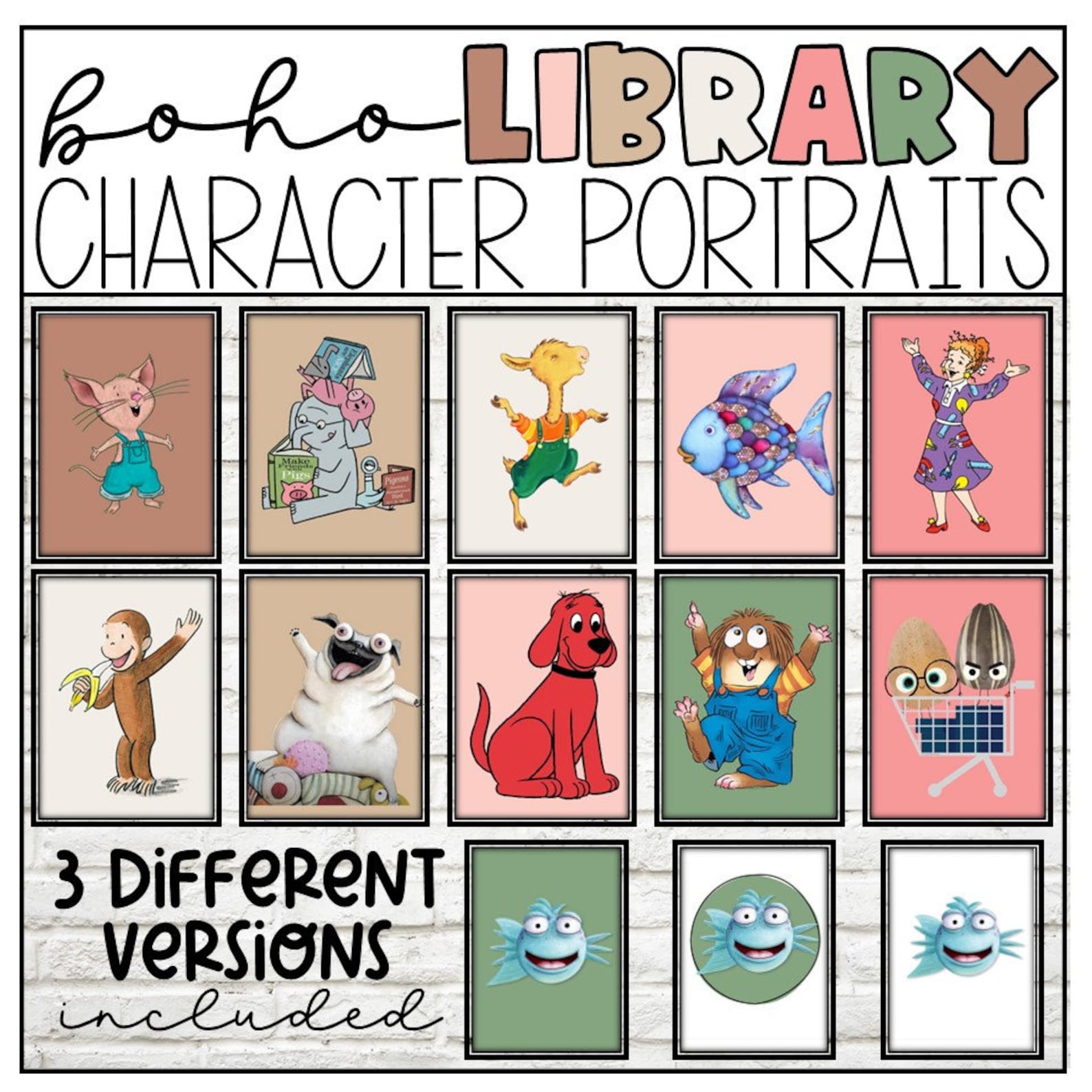 Boho Neutrals Classroom Library Book Character Portraits for Character ...