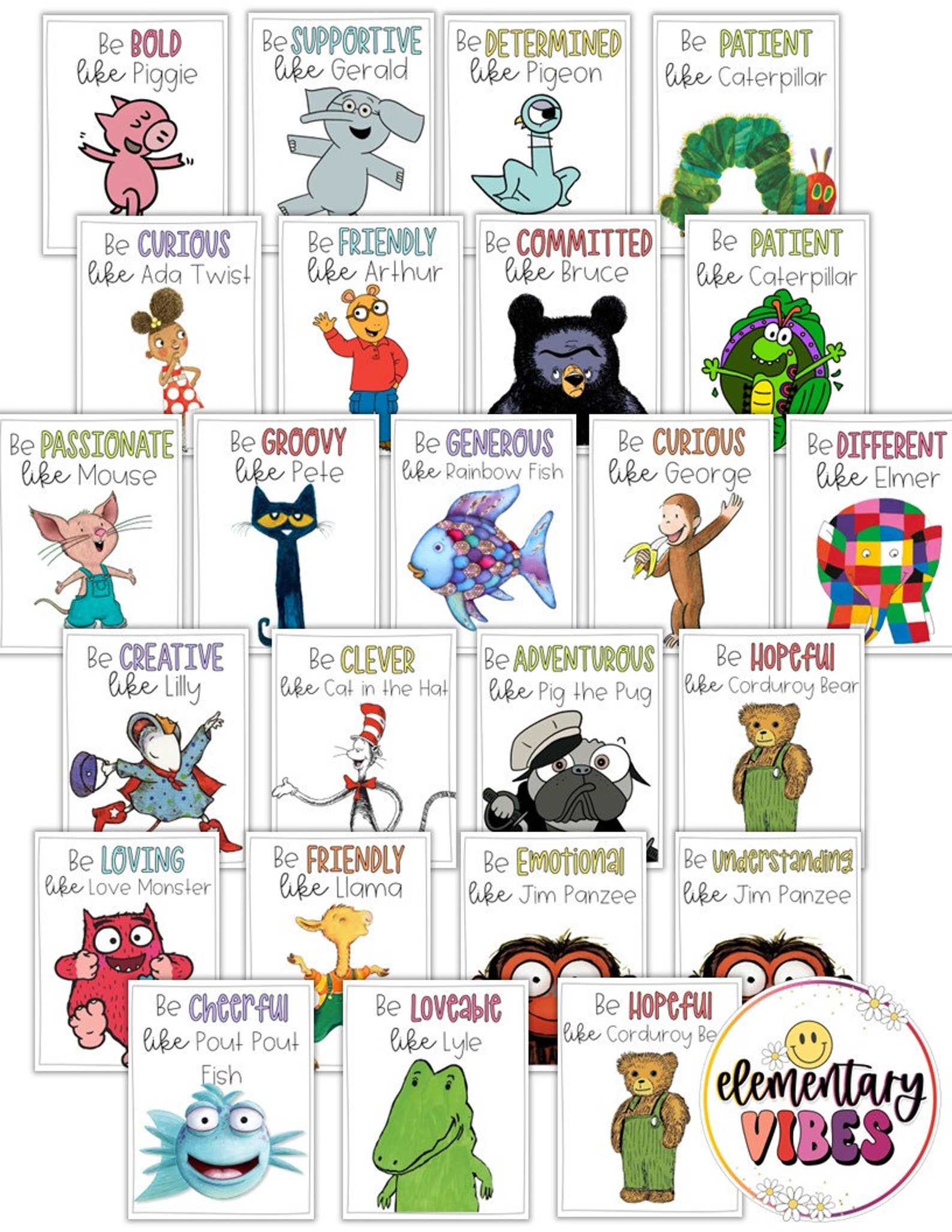 Favorite Primary Book Character Positive Affirmation Quotes Printable ...
