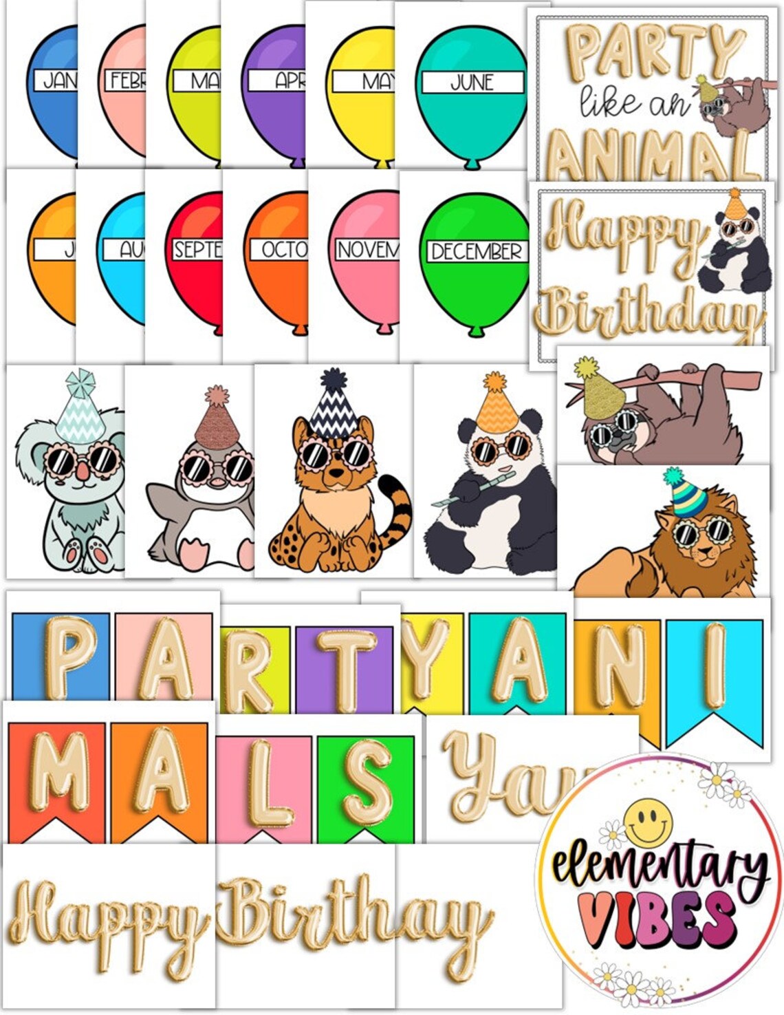 Party Animals Classroom Birthday Bulletin Board Kit Printable DIY - Etsy