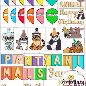 Party Animals Classroom Birthday Bulletin Board Kit Printable DIY - Etsy