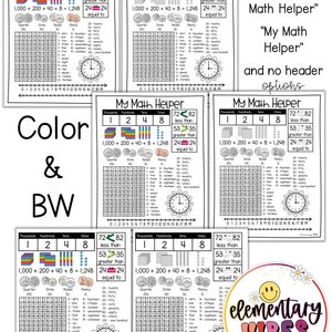 Printable 2nd Grade MATH Student Helper Reference Tool for Folder Home ...