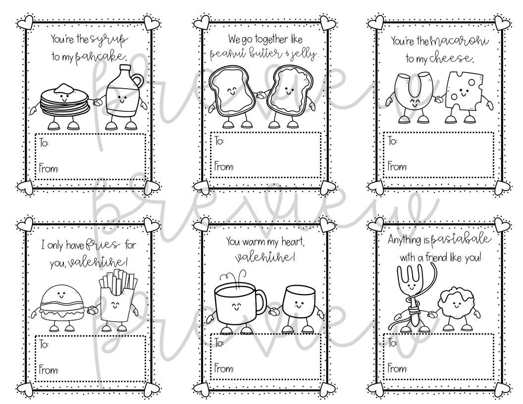 Printable Student Valentine's Day Cards Color and Black White - Etsy