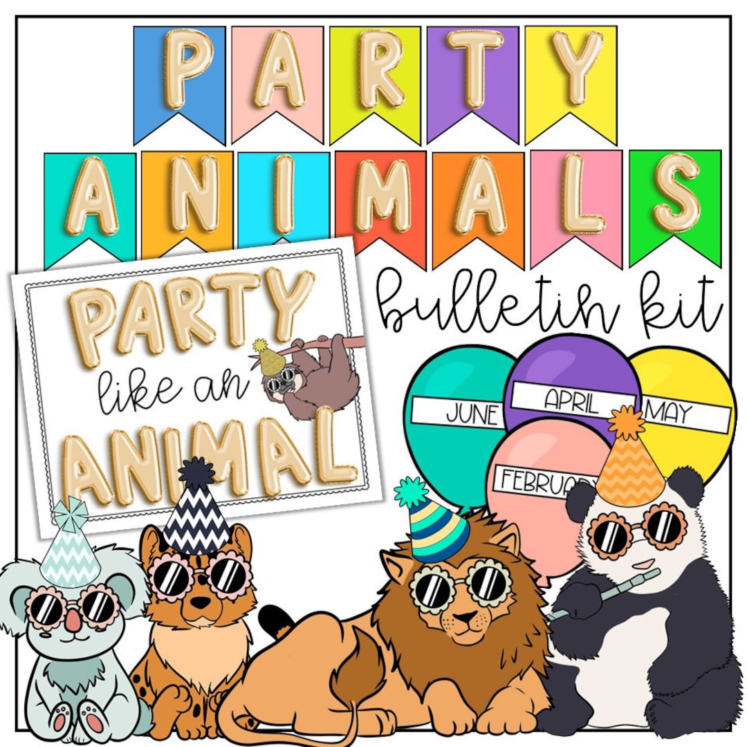 Party Animals Classroom Birthday Bulletin Board Kit Printable DIY - Etsy