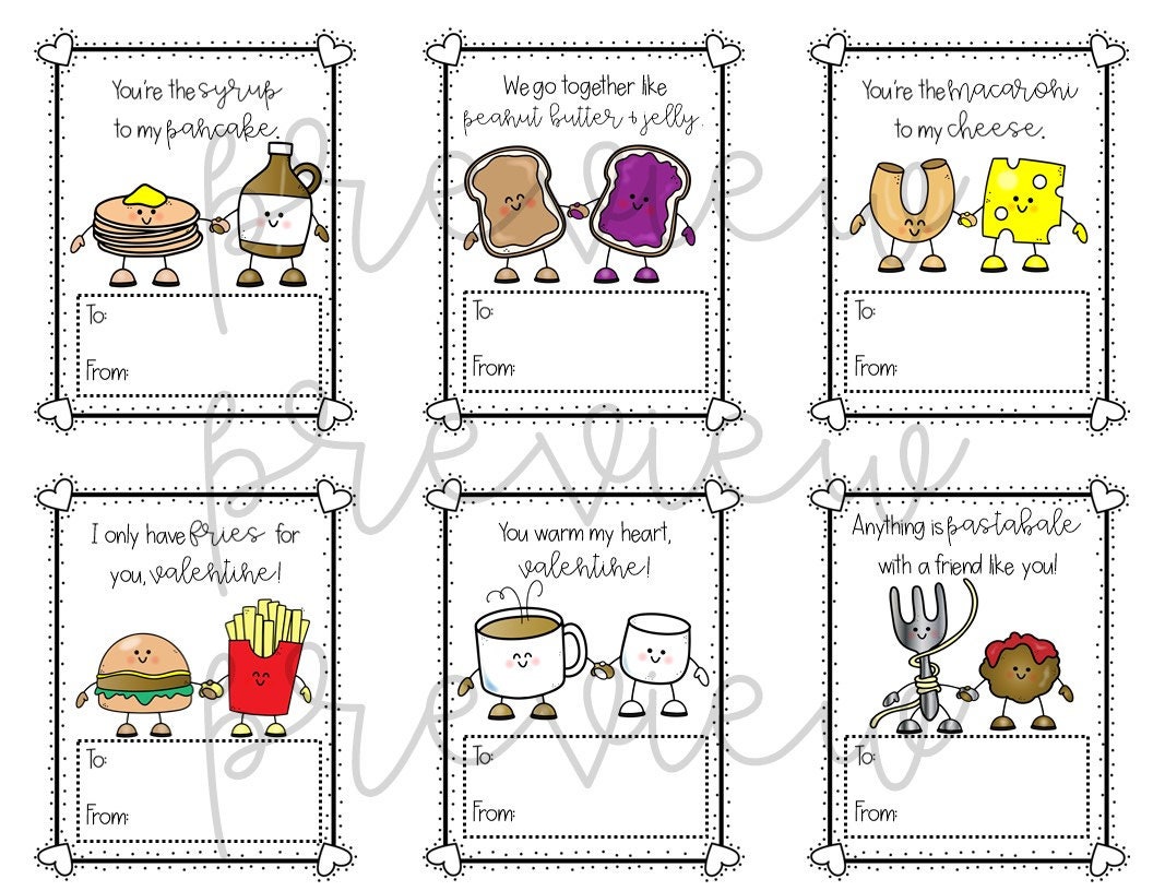 Printable Student Valentine's Day Cards Color and Black White - Etsy