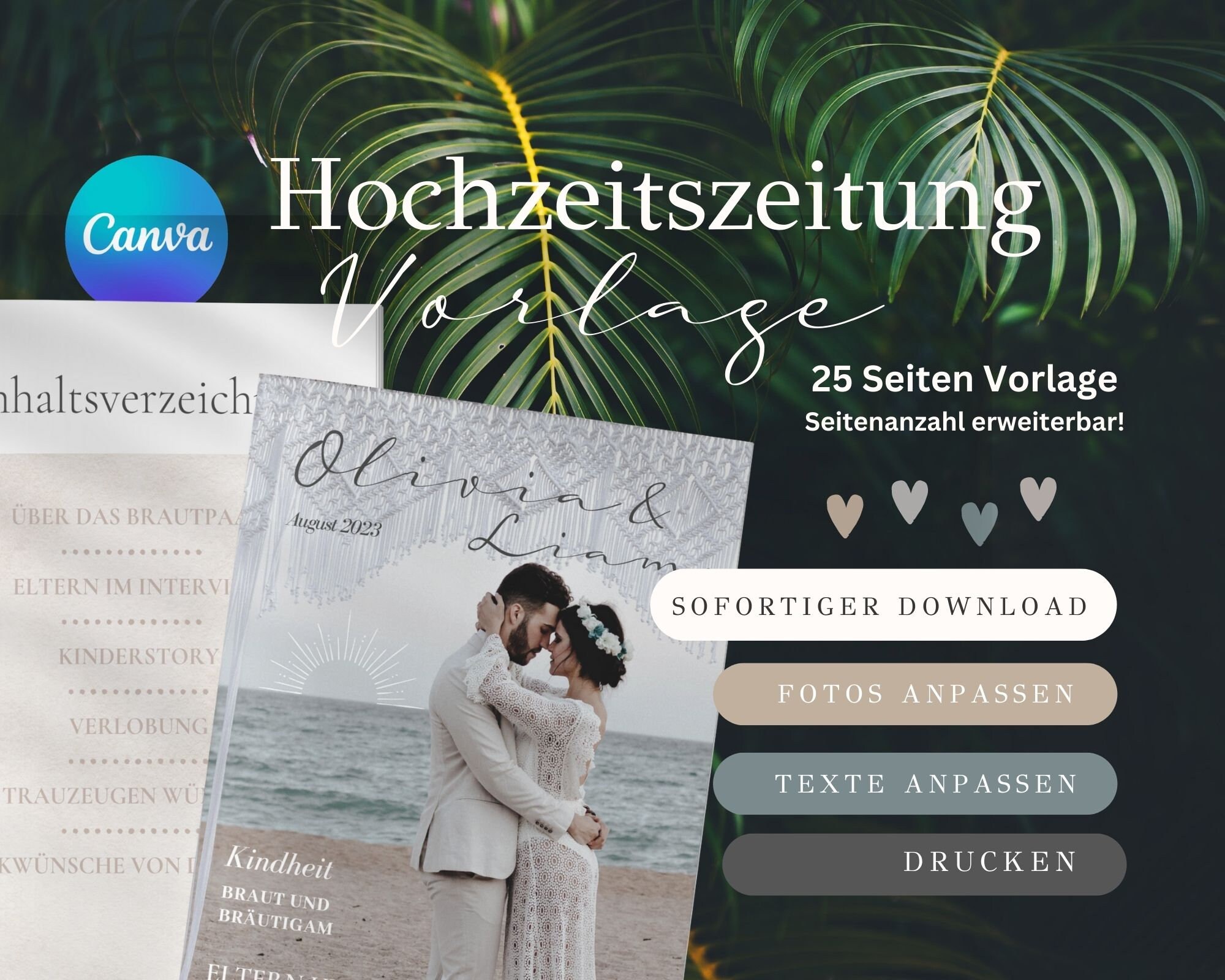 Hochzeitszeitung / Hochzeitsmagazin Boho digital ganz einfach anpassen ...