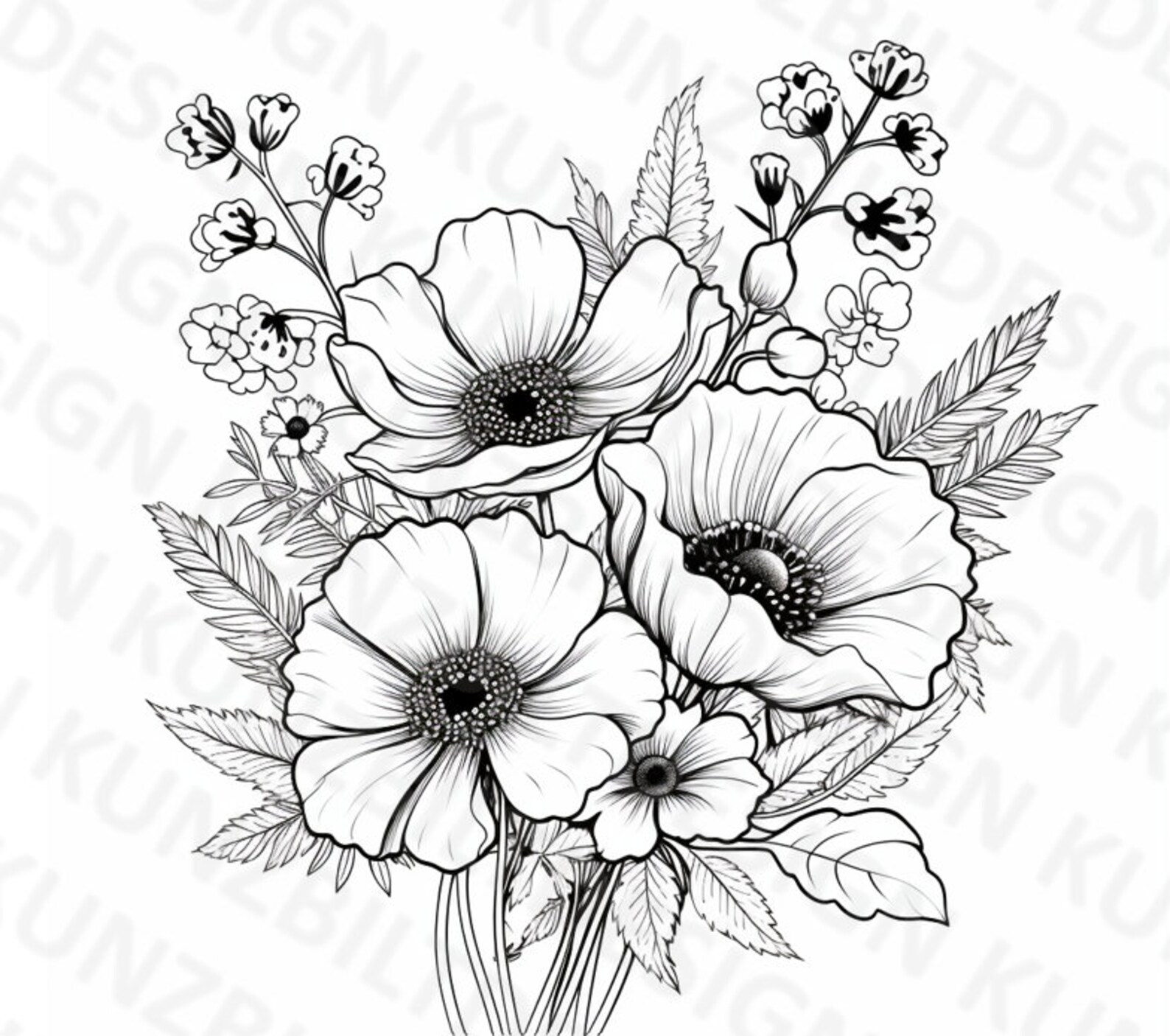 Wildflower Bouquet Outline SVG Downloadable Flower Picture - Etsy