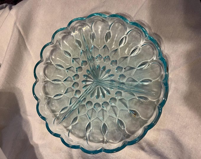 Anchor Hocking Vintage Blue Depression Glass Divided Serving Dish With ...