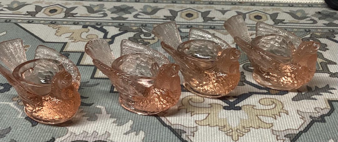 Antique Degenhart Pink Glass Salt Cellar Bird and Berry Pattern 1950s ...