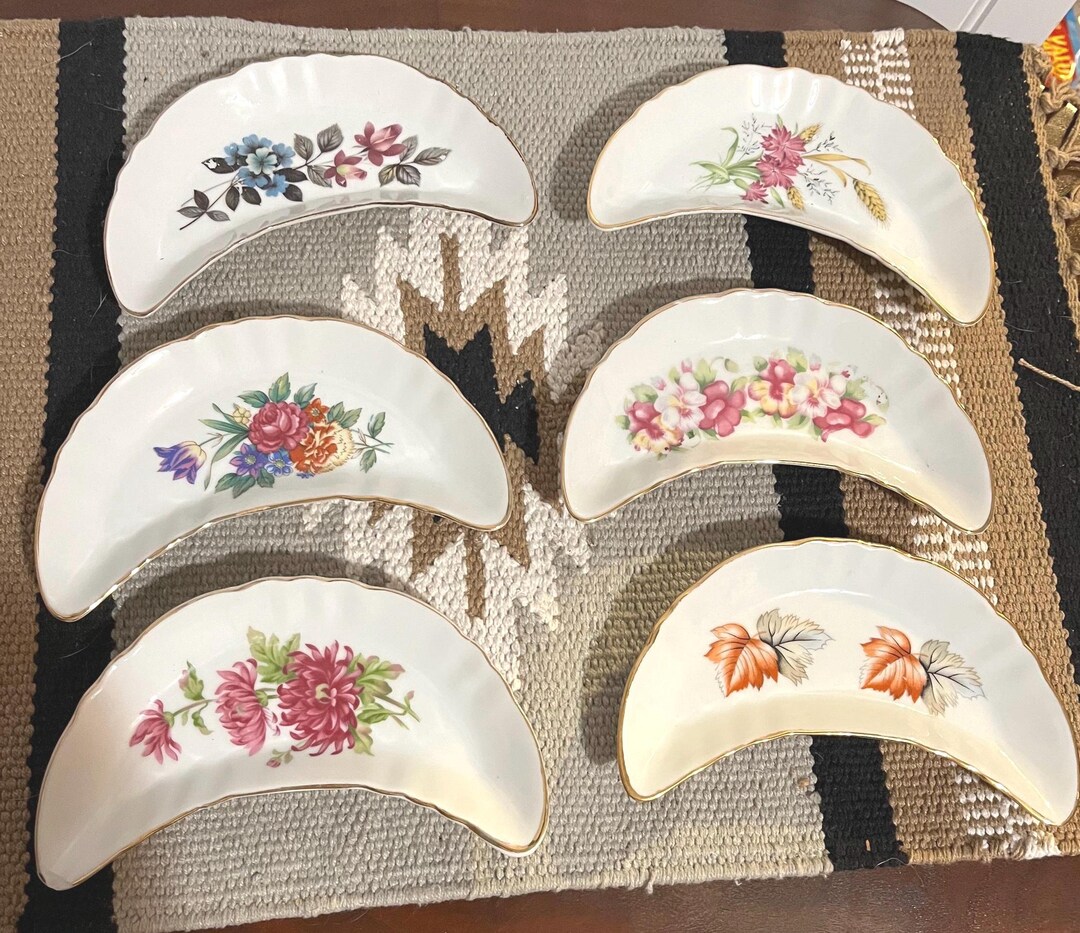 Crescent Bone Dishes Floral Gold Trim 6 Chadwick CMI Inc Japan Vintage ...