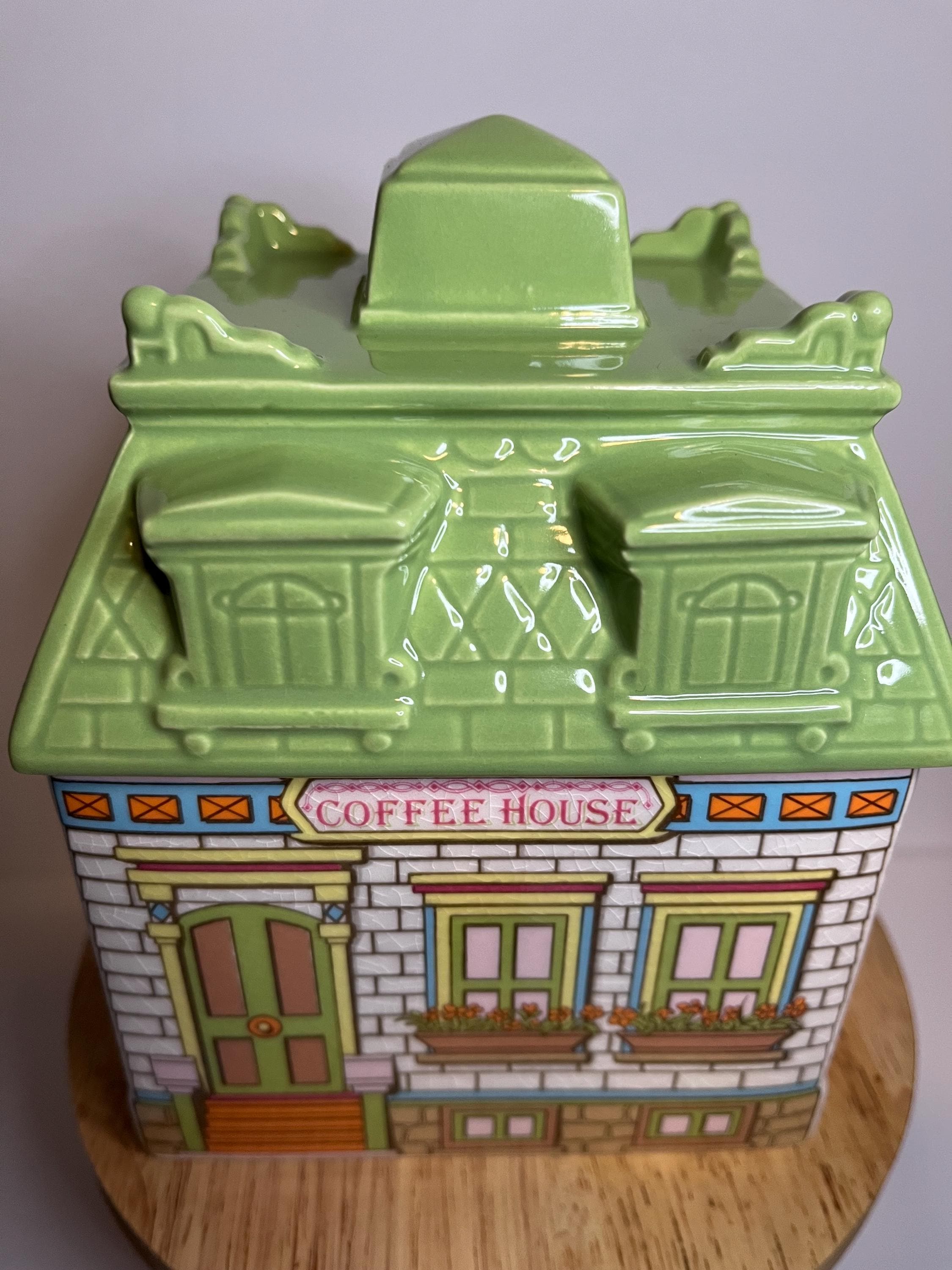 Vintage Avon Townhouse Collection Canister Coffee House Green Glazed ...