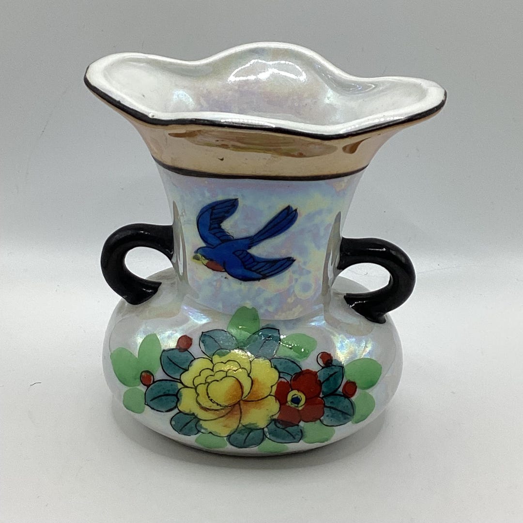 Vintage Art Pottery Vase Japan Hand Painted Luster Ware Vase Bird ...