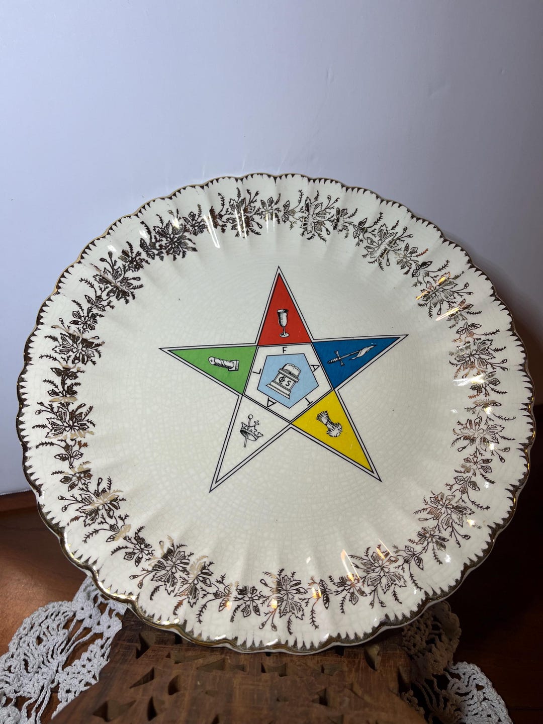 Sanders MFG Co Eastern Star Masonic 10" Plate Warranted 23K Gold Tenn ...