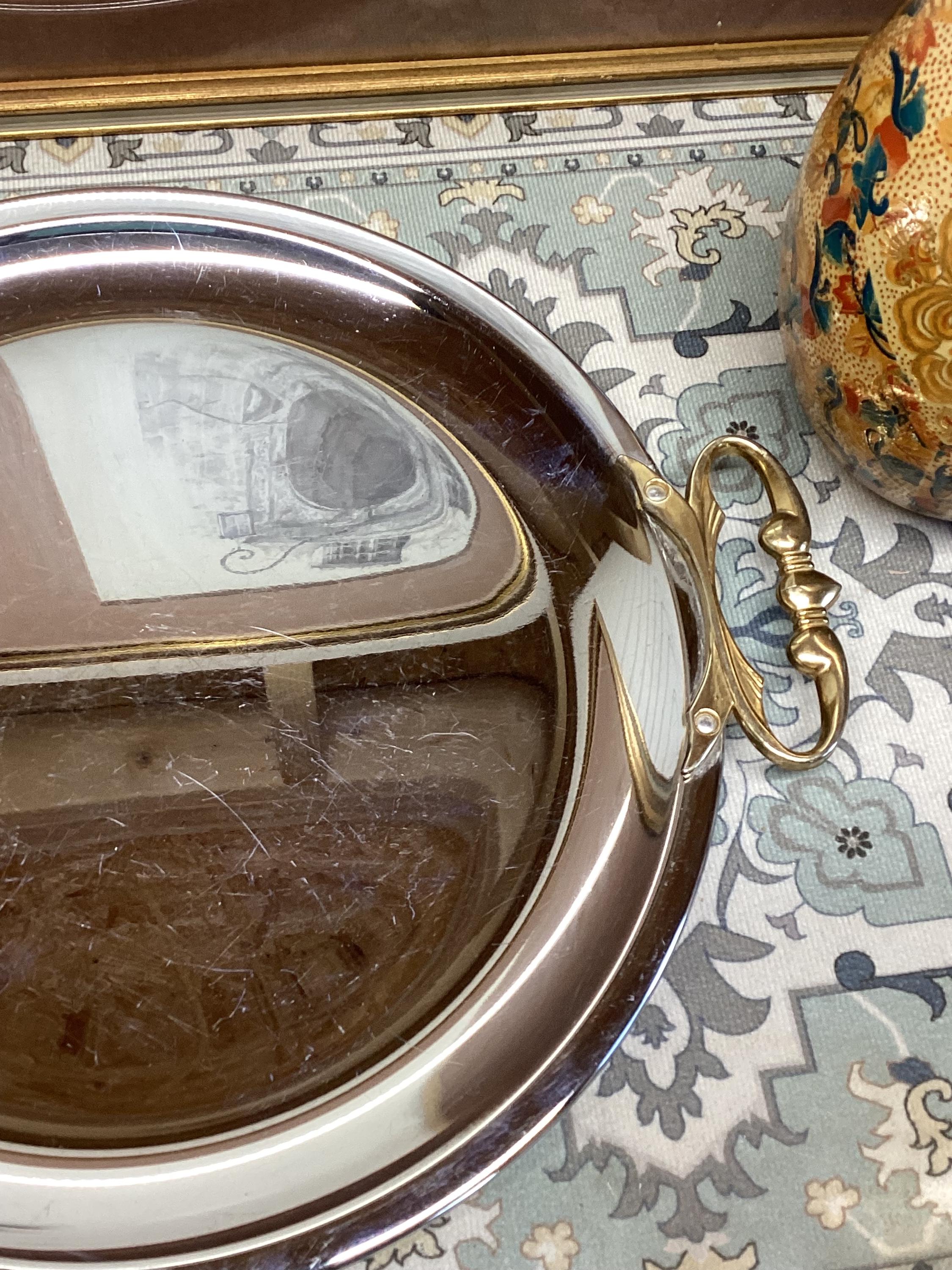 Kromex Serving Tray Platter W Brass Handles - Retro Mid Century Modern ...