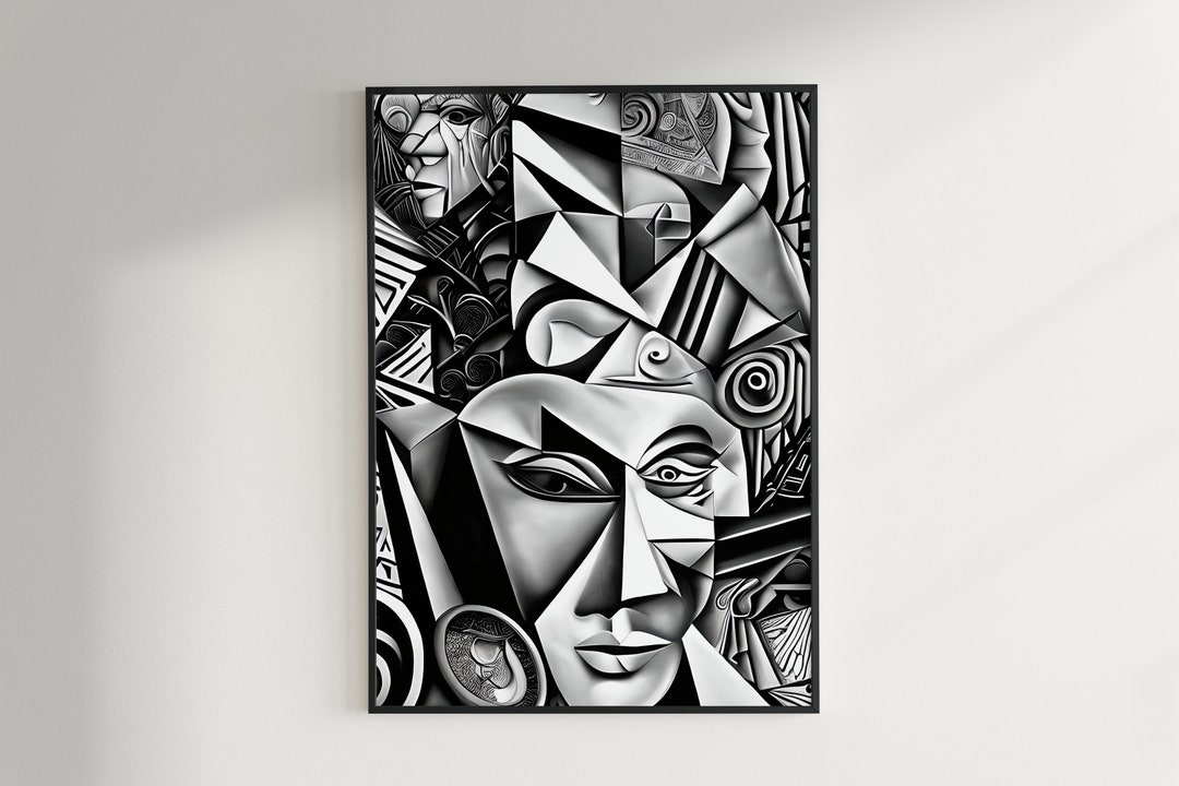 Black and White Cubist Art, Pablo Picasso Influence, Digital Wall Art ...
