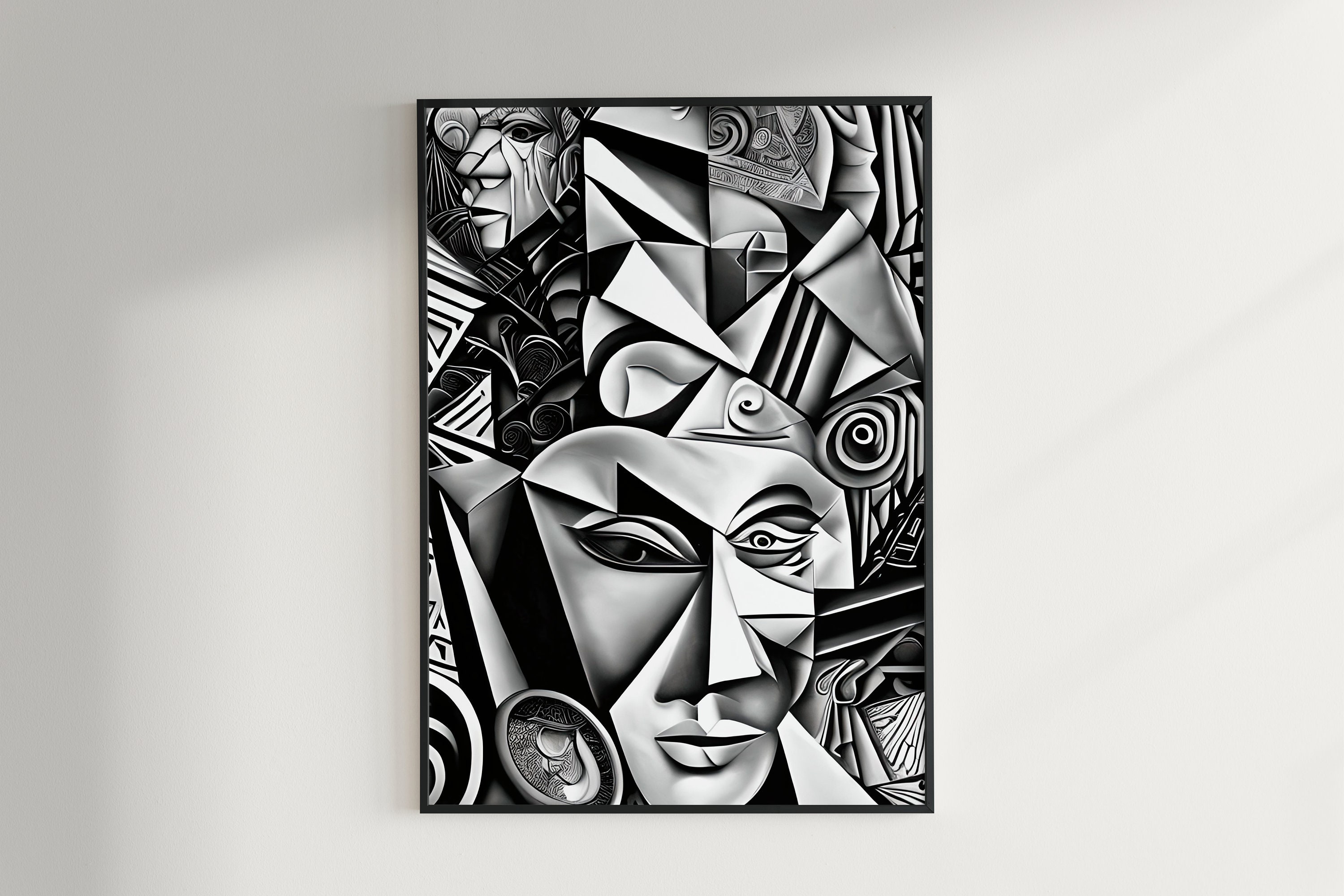 Black and White Cubist Art, Pablo Picasso Influence, Digital Wall Art ...
