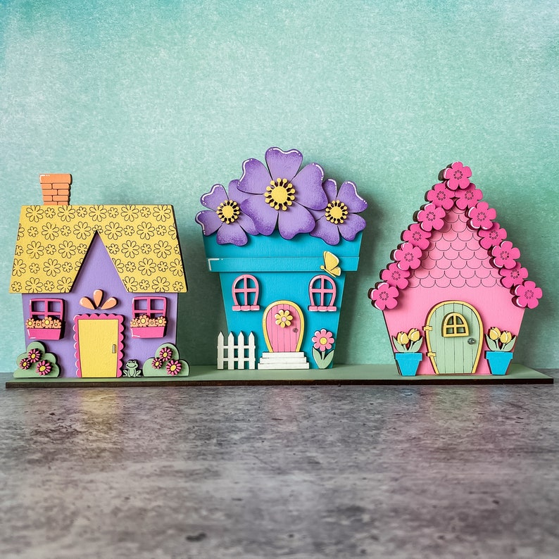 Sweet Spring Houses, Version 2 | Spring Decor | Spring Cottages - Etsy