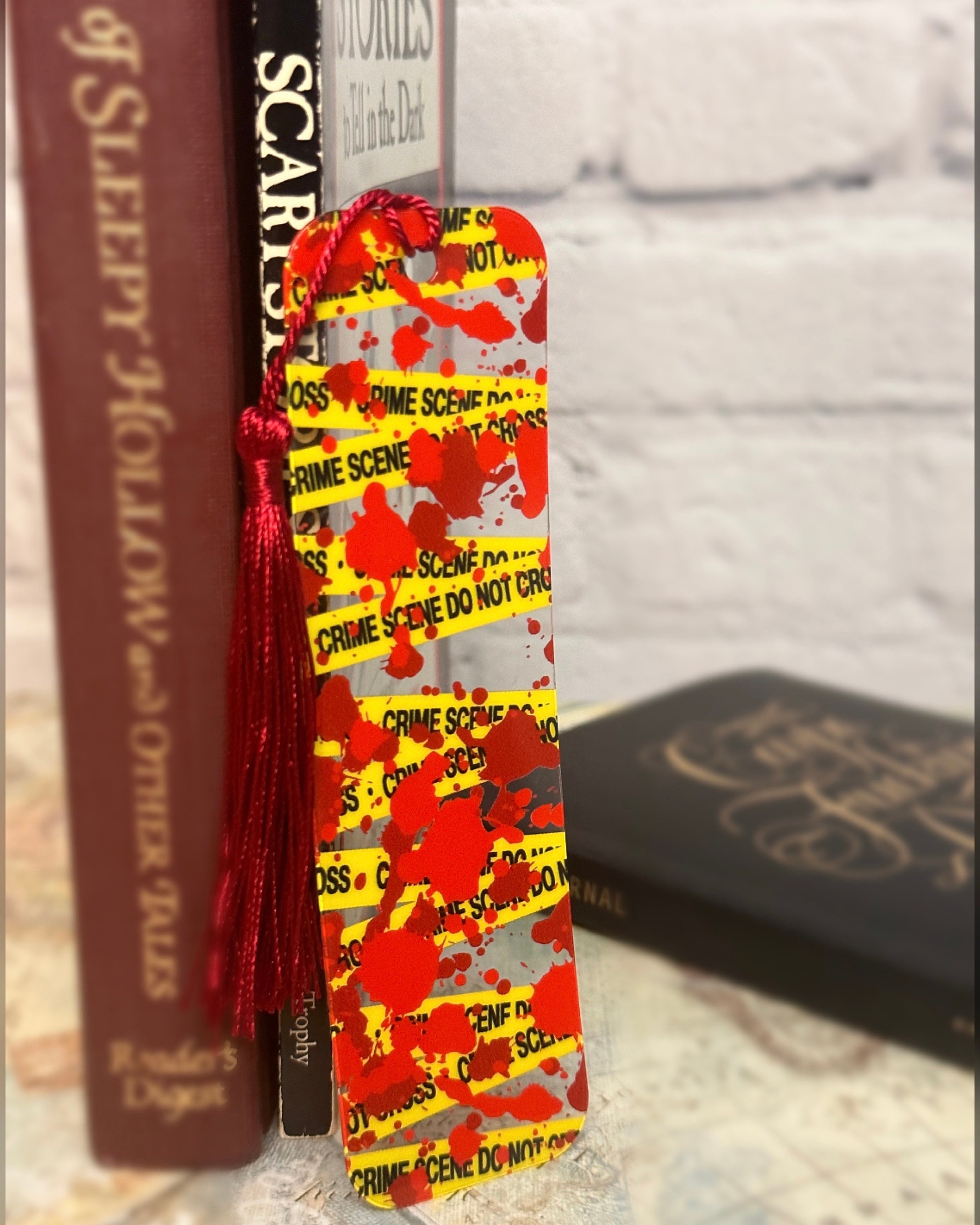 Caution Tape Bookmark Blood Splatter Bookmark, Crime Scene Bookmark ...