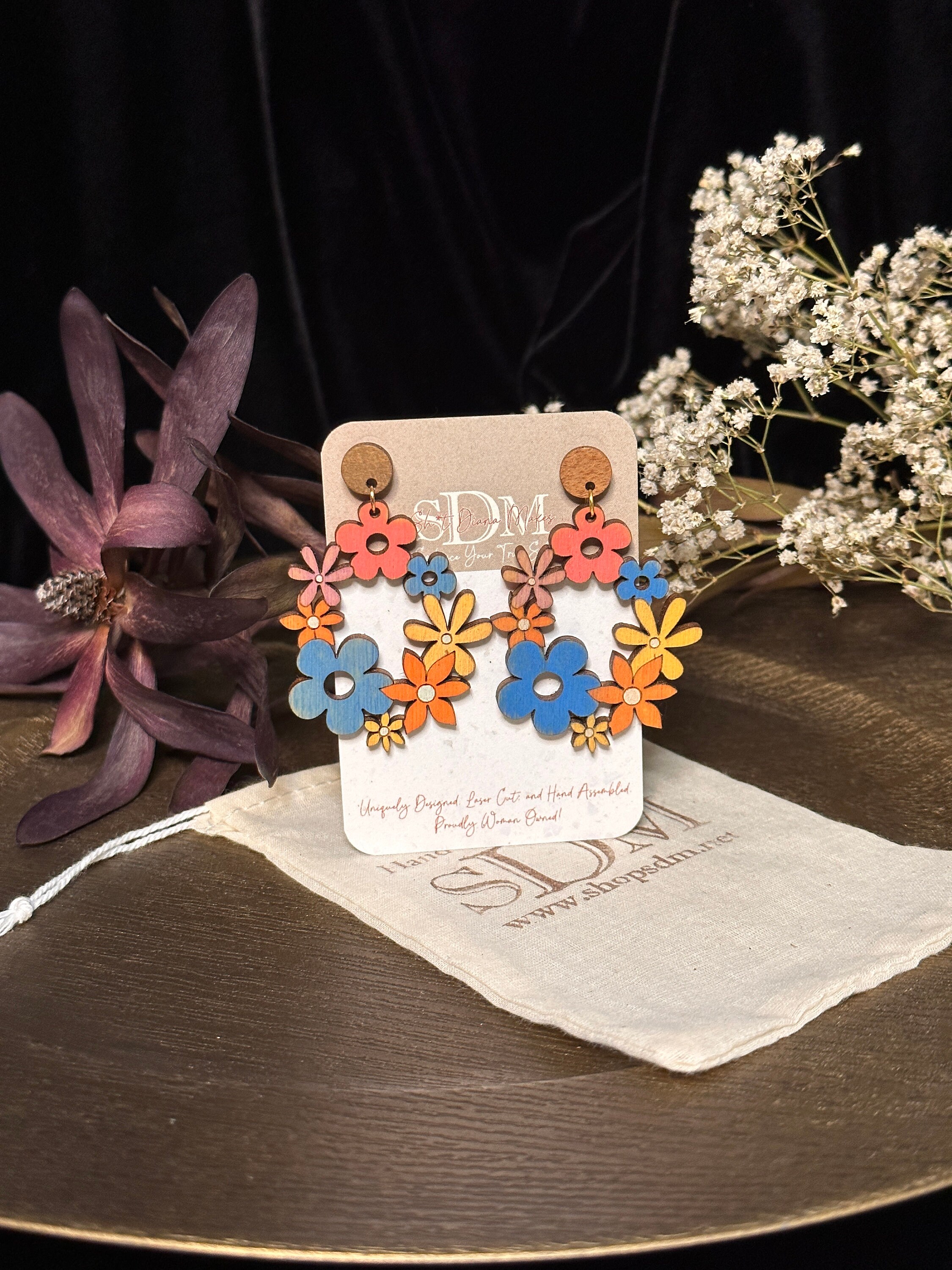 Hand Painted Wooden Flower Dangles - Etsy