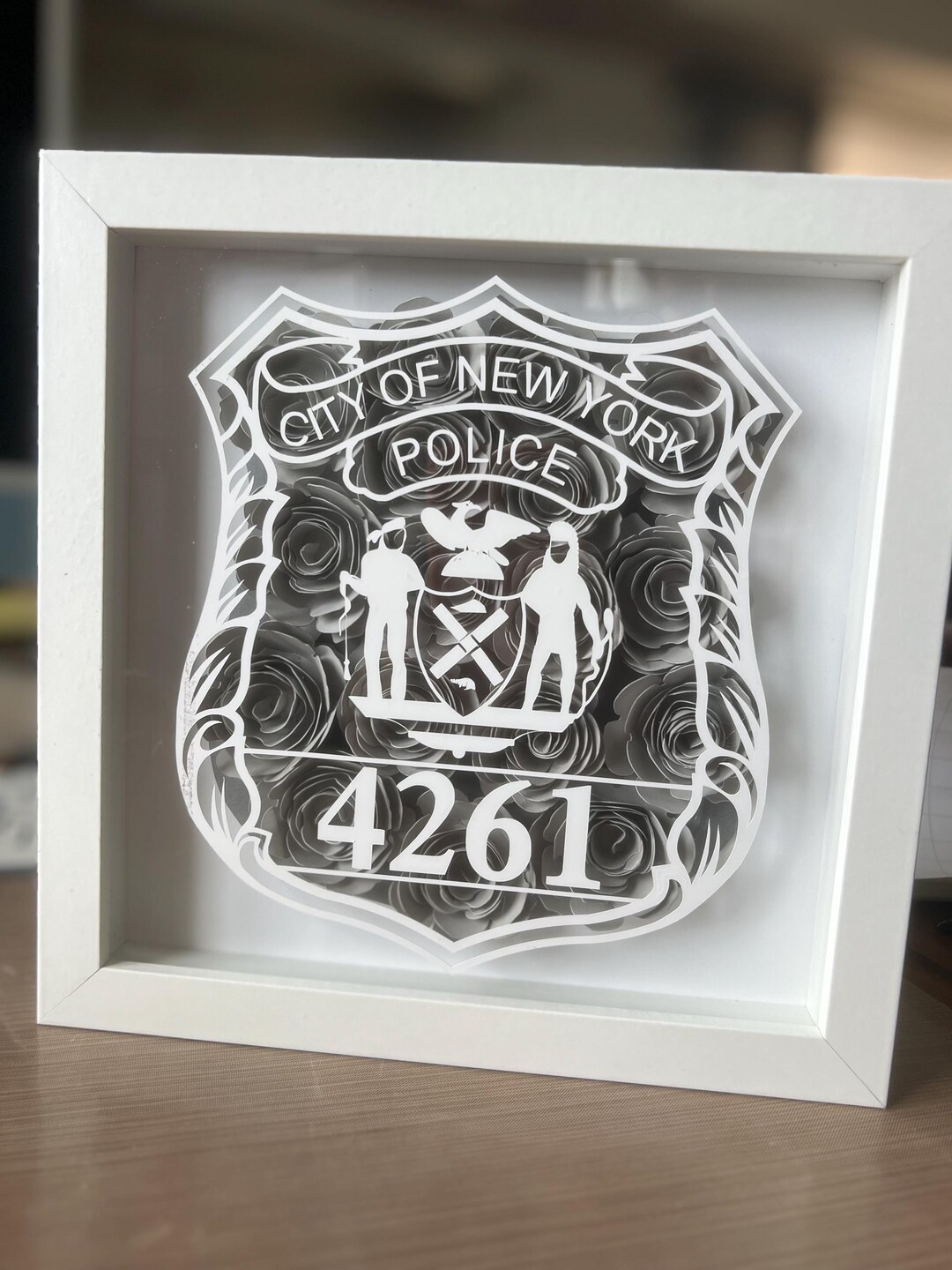 Custom NYPD Police Badge Shadow Box: Handmade Paper Flower Retirement ...