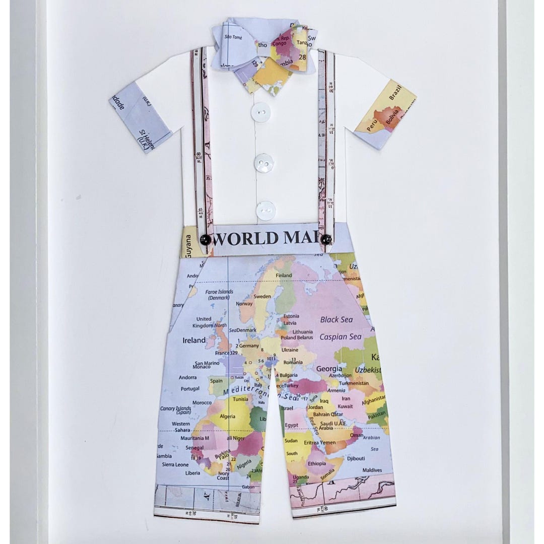 World Map Boys Outfit, 3D Glass Framed Wall Art, Hand Folded | Paper ...