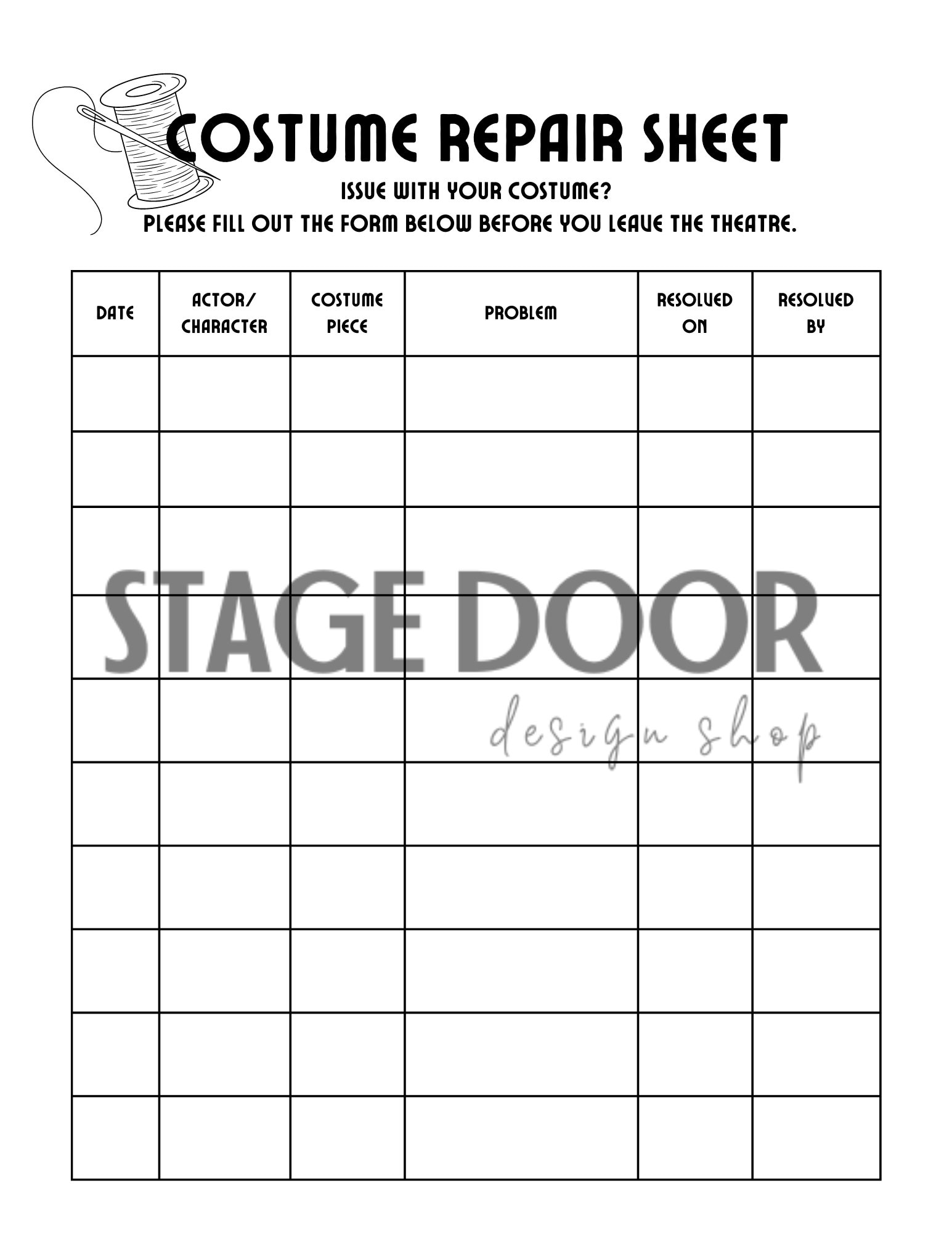 Costume Repair Sheet Digital Download - Etsy