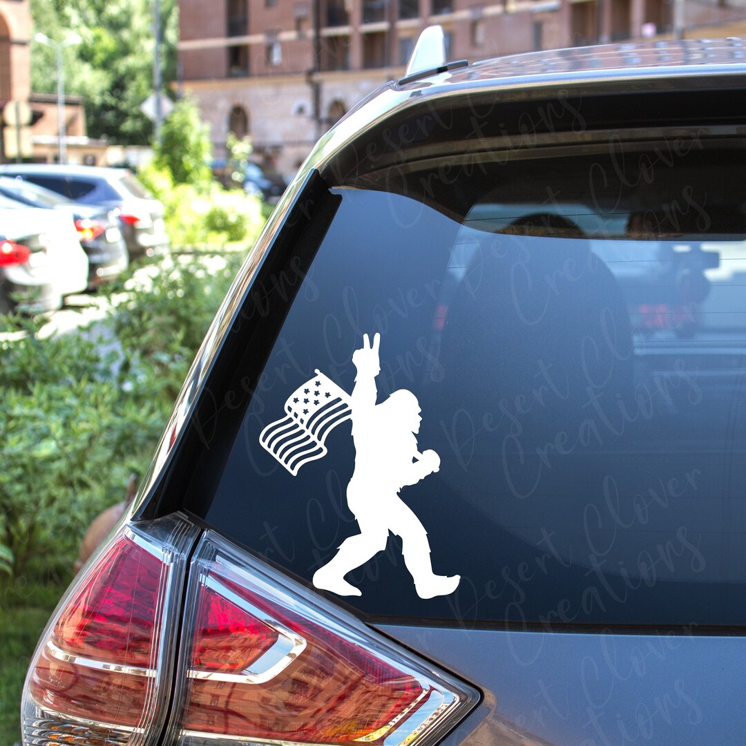 Bigfoot Holding a Flag Car Decal- Sasquatch Car Decal- Yeti With an ...
