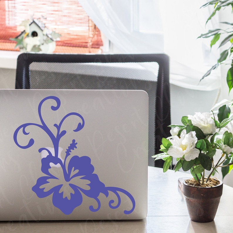Hibiscus Flourish Vinyl Decal - Flower Vinyl Decal - Hawaiian Flower ...