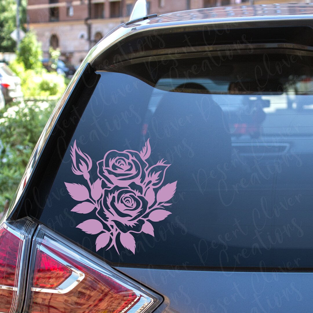 Rose Bouquet With Buds Vinyl Decal Two Roses and Rosebud Vinyl Decal ...