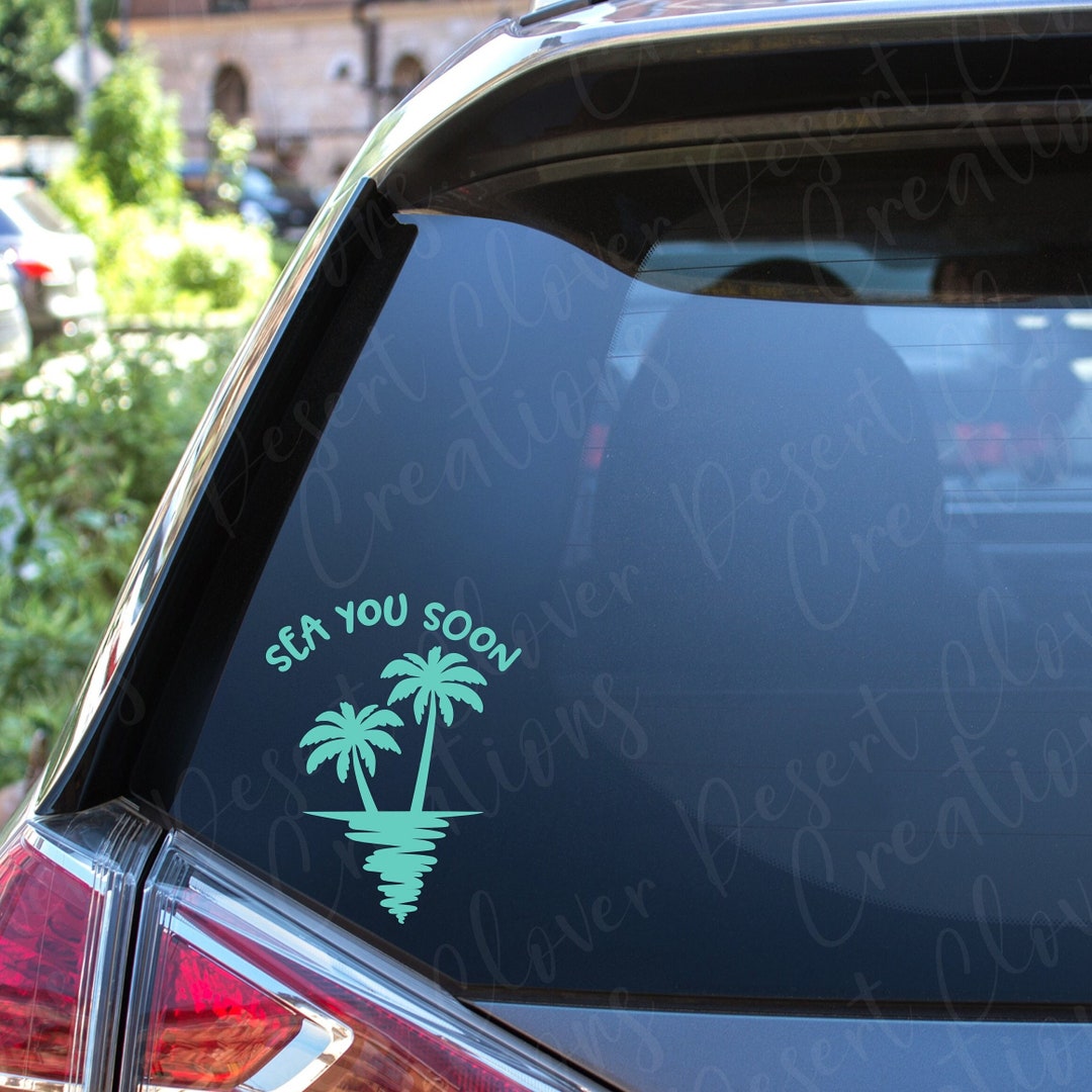 Sea You Soon Vinyl Decal - Palm Trees Vinyl Decal - Double Palm Trees ...