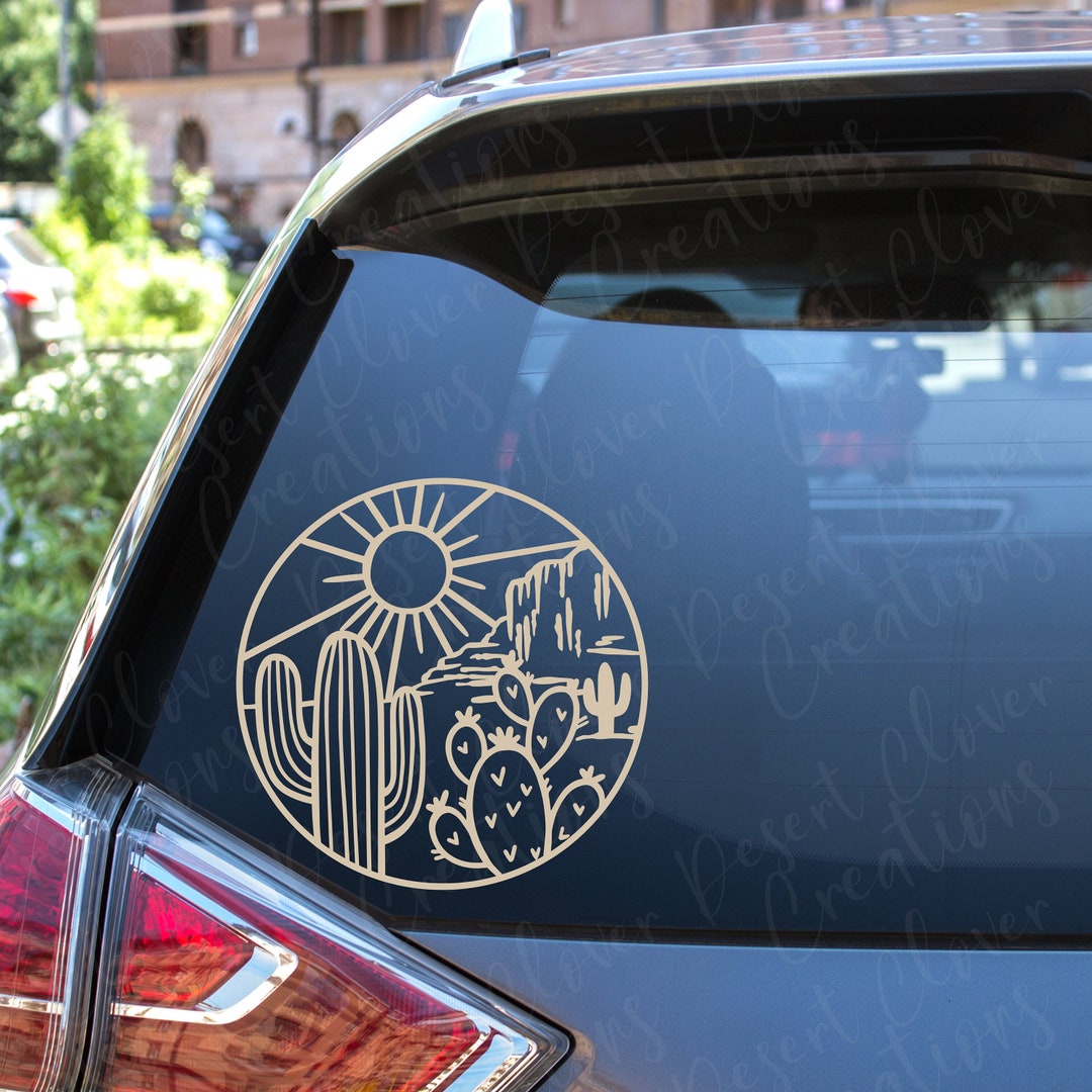 Desert Landscape Circle Vinyl Decal - Desert Cactus and Sun Landscape ...