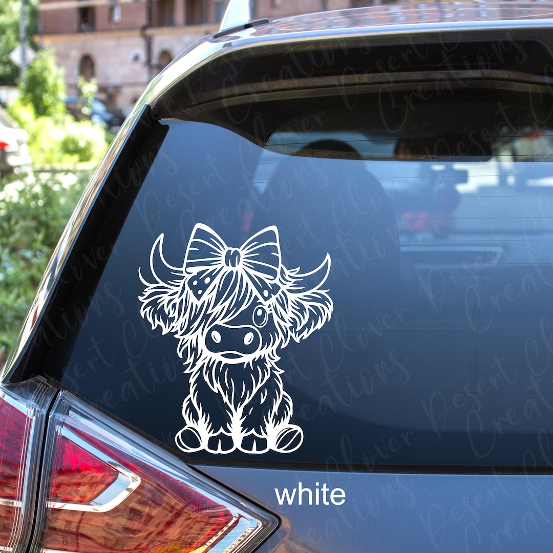 Highland Cow With Bow Vinyl Decal - Cute Highland Cow Vinyl Decal - Cow ...